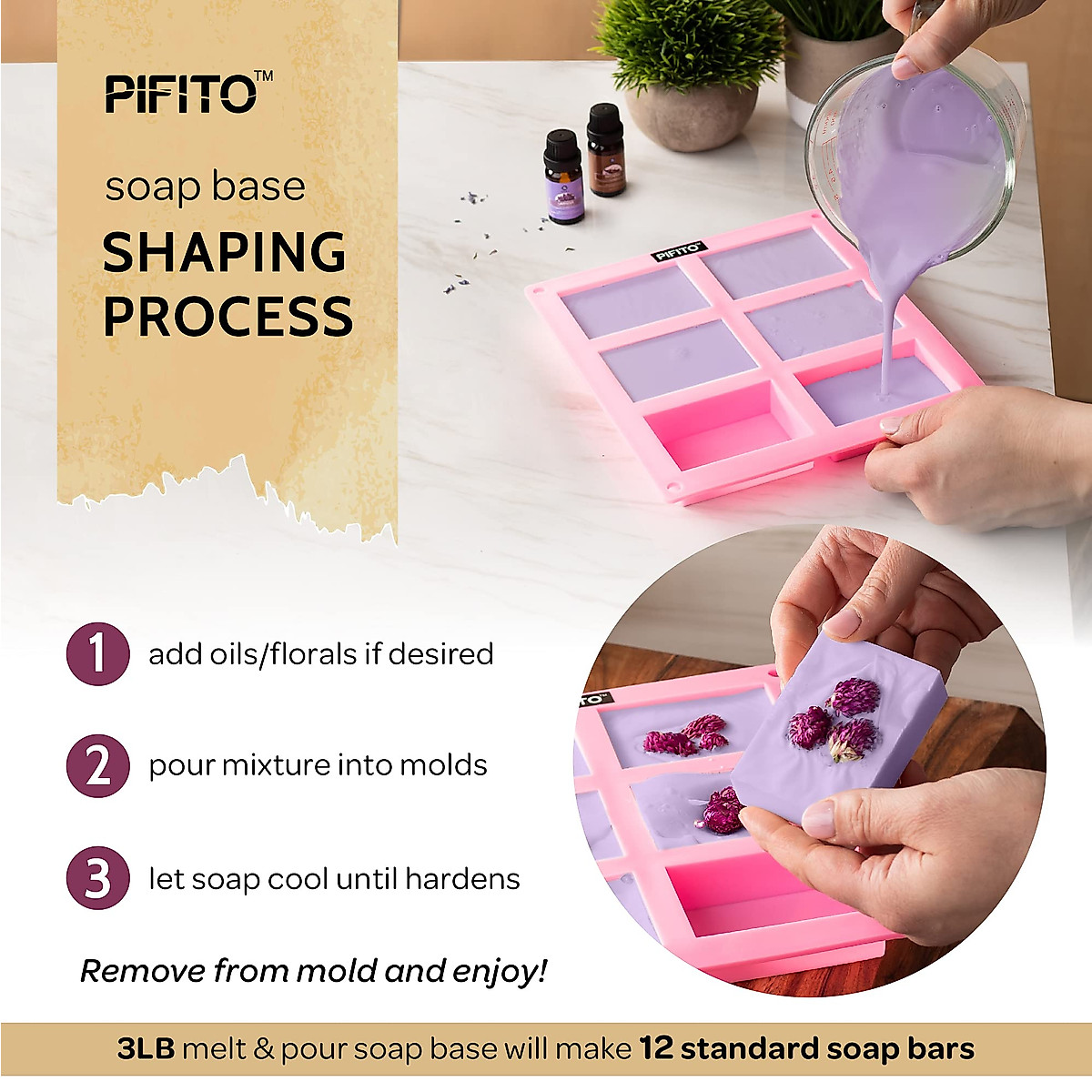 Pifito Soap Making Kit │ DIY Soap Making Supplies - 3 lbs Melt and Pour Soap Base (Goats Milk, Shea Butter, Clear), 10-Pack Mica Original Colorants Sampler, Mold and Instructions