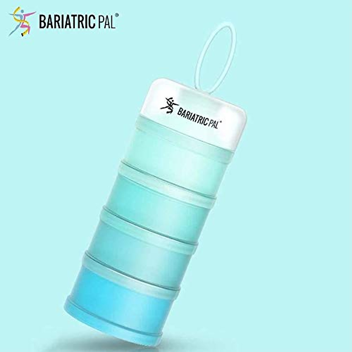 4 Compartment Detachable, Stackable, and Portion Controlled Food & Powder Storage Containers by BariatricPal (Blue-Teal)