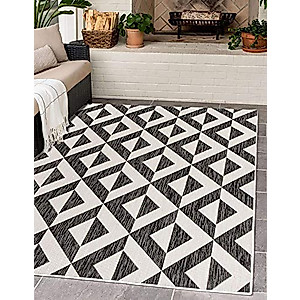 Unique Loom Jill Zarin Outdoor Collection Geometric Area Rug (7' 0 x 10' 0 Rectangular, Charcoal Gray)