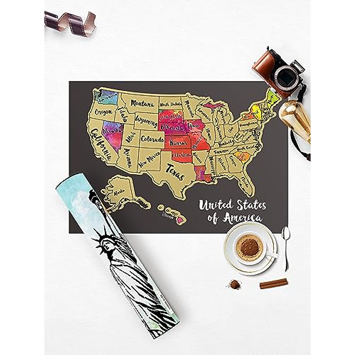 JARLINK Scratch Off USA Map Poster, 12x17 inches United States Map with Unique Accessories Set, Personalized Travel Poster, Gift for Travelers