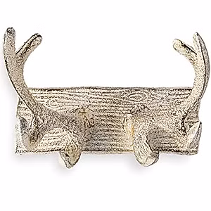 Comfify Vintage Cast Iron Deer Antlers Wall Mounted Hooks Antique Finish Metal Clothes Hanger Rack w/Hooks Deer Antlers Shape | Includes Screws and Anchors | in Antique White