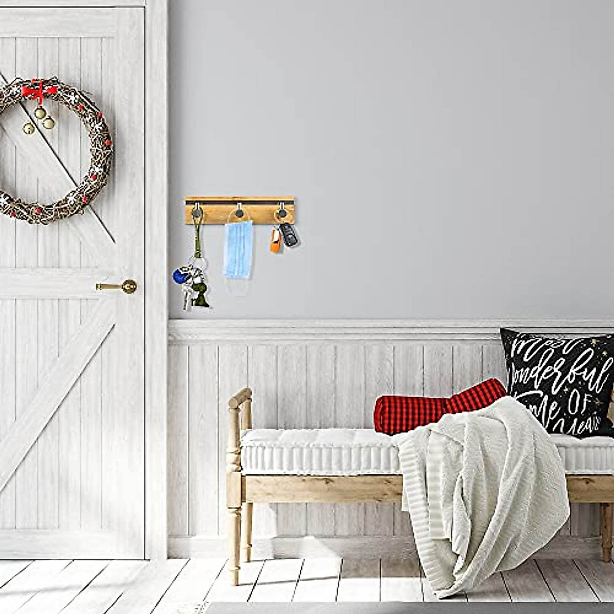 Picowe Key Holder Wall Key Rack Adhesive Bamboo Key Hooks Key Hanger Key Organizer for Wall for Kitchen Bathroom Mudroom Hallway Entryway