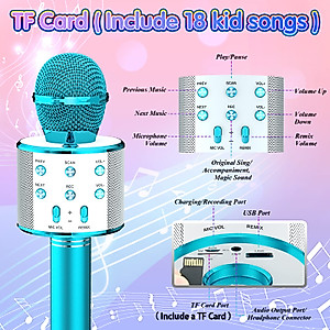Kingci Kids Microphone, Girls Toy Microphones for Toddler Singing Bluetooth + 18 Pre-Loaded Nursery Rhymes, Birthday Gifts Toys Microphone for 3 4 5 6 7 8 9 10 12 Year Old Girls Boys