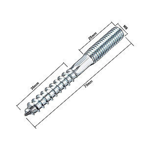 uxcell M8 Hanger Bolts Length 2-3/4"(70mm) Double Headed Bolts Self-Tapping Screw 8mm Wood Joint Furniture Legs 8pcs