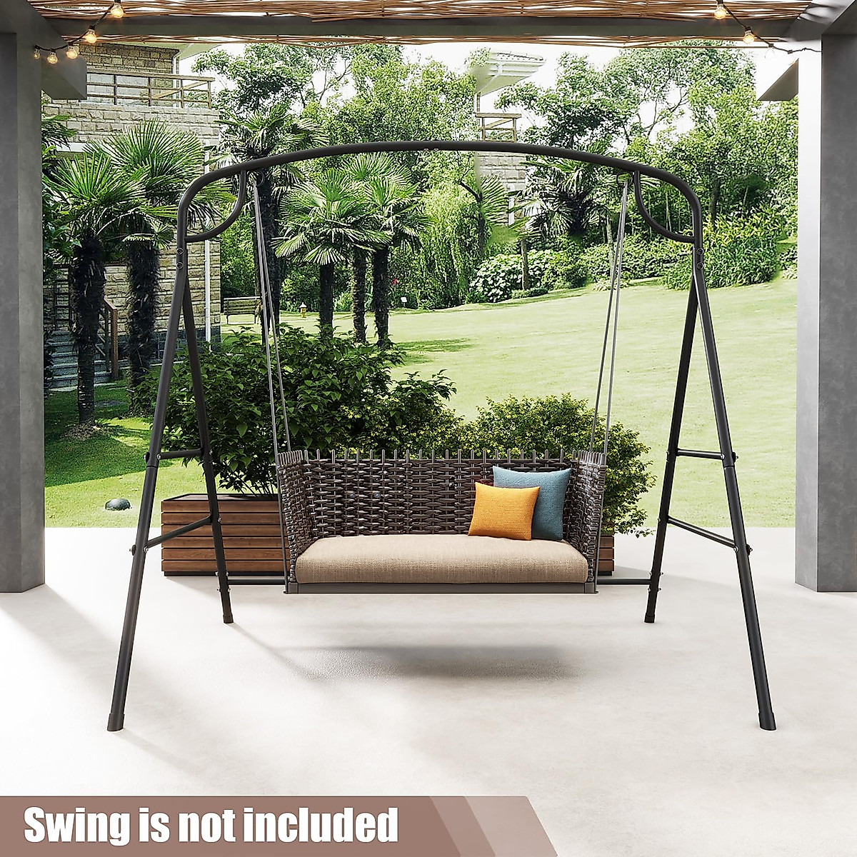 Tangkula Metal Swing Frame, Porch Swing Stand with Extra Side Bars, Heavy Duty Swing Frame Outdoor for Swing, Hammock, A-Frame Swing Stand Frame Outdoor for Lawn, Garden, Backyard