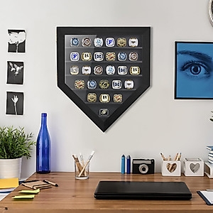 Kacorn Championship Ring Display Case, 12 Ring Posts Sports Ring Display Case Wooden Shadow Box for Baseball Basketball Football Softball Award Rings Fan Souvenirs