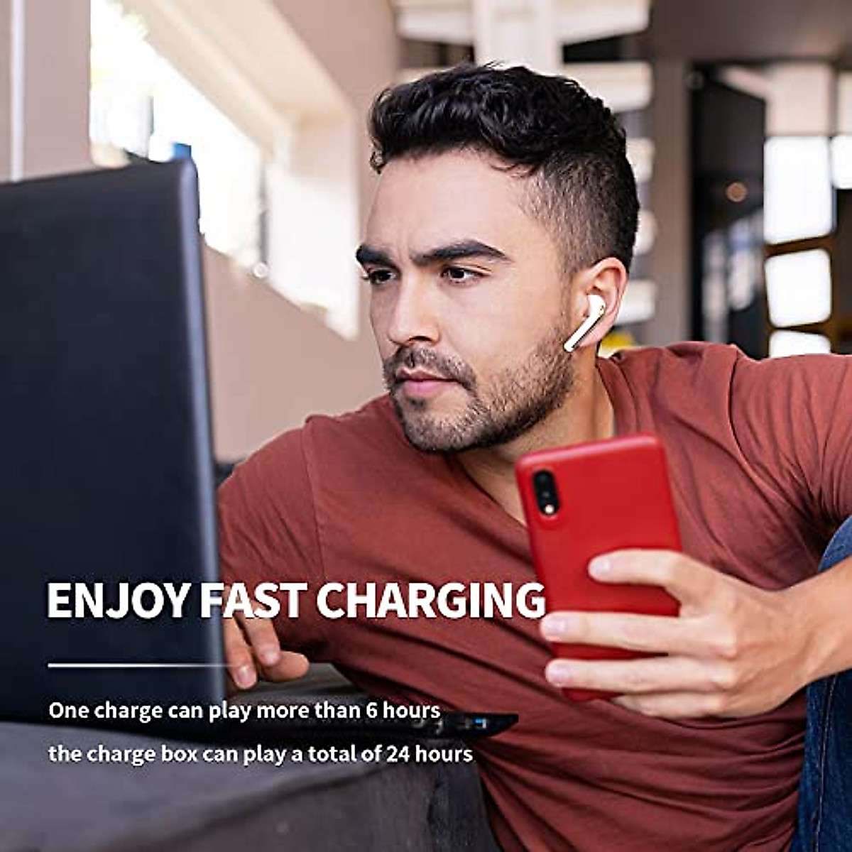 Villepni Bluetooth Wireless Earbuds, Wireless 5.1 Bluetooth Headset, Led Power Display Earphones, IPX7 Waterproof Earbud Noise Reduction Microphone, Suitable for Leisure Entertainment/Work