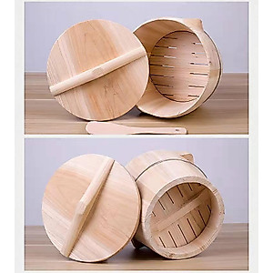 Wooden bucket steamer,cooking rice in wooden barrel, suitable for home and commercial use. Ideal for steaming sticky rice, rice, and steamed buns (30CM)