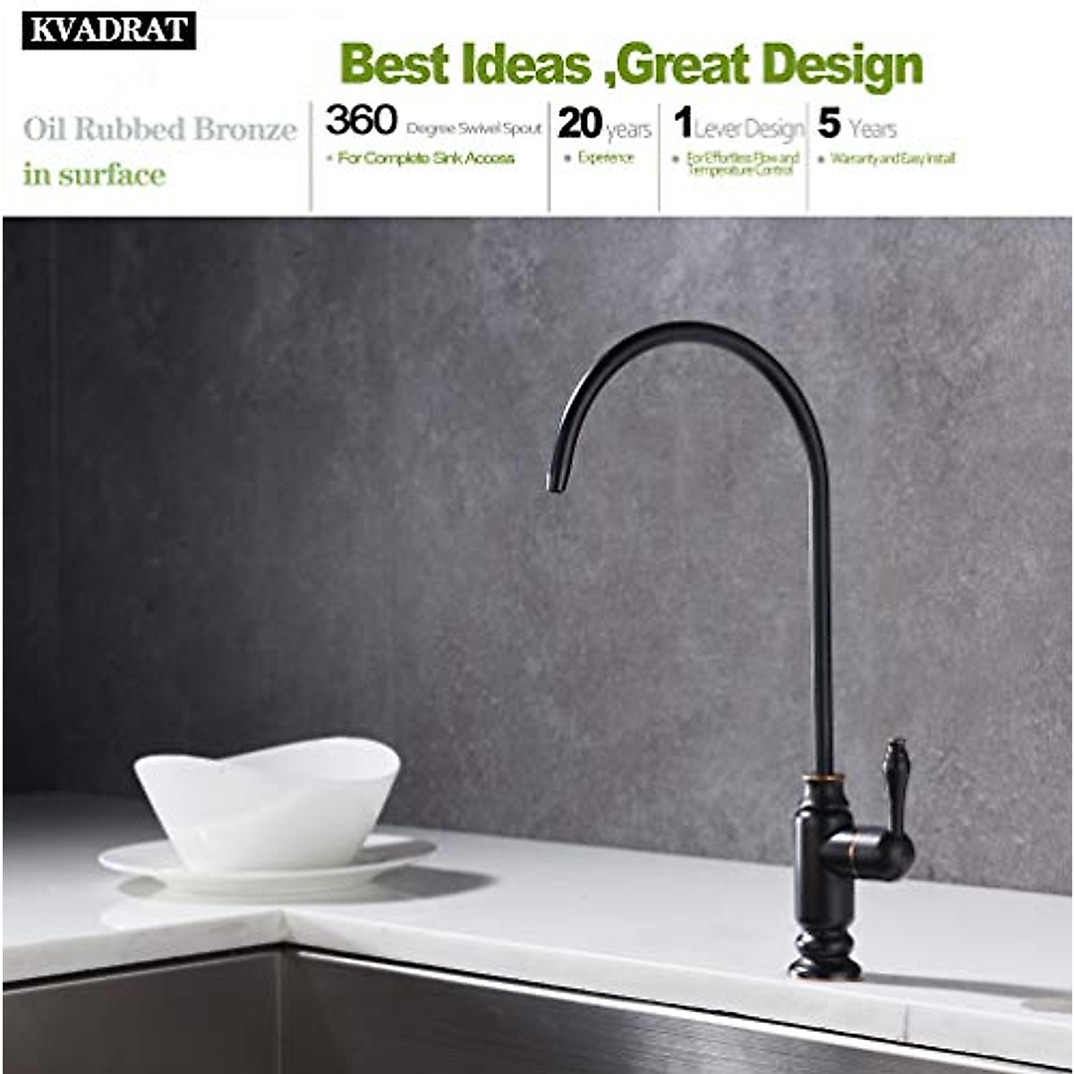 Kmeino (Oil Rubbed Bronze) Water Drinking Faucet 100% Lead-Free Water Filter Faucet Fits Most RO Units or Water Filtration System Stainless Steel Body Sink Water Filtration Faucet Mini Tube