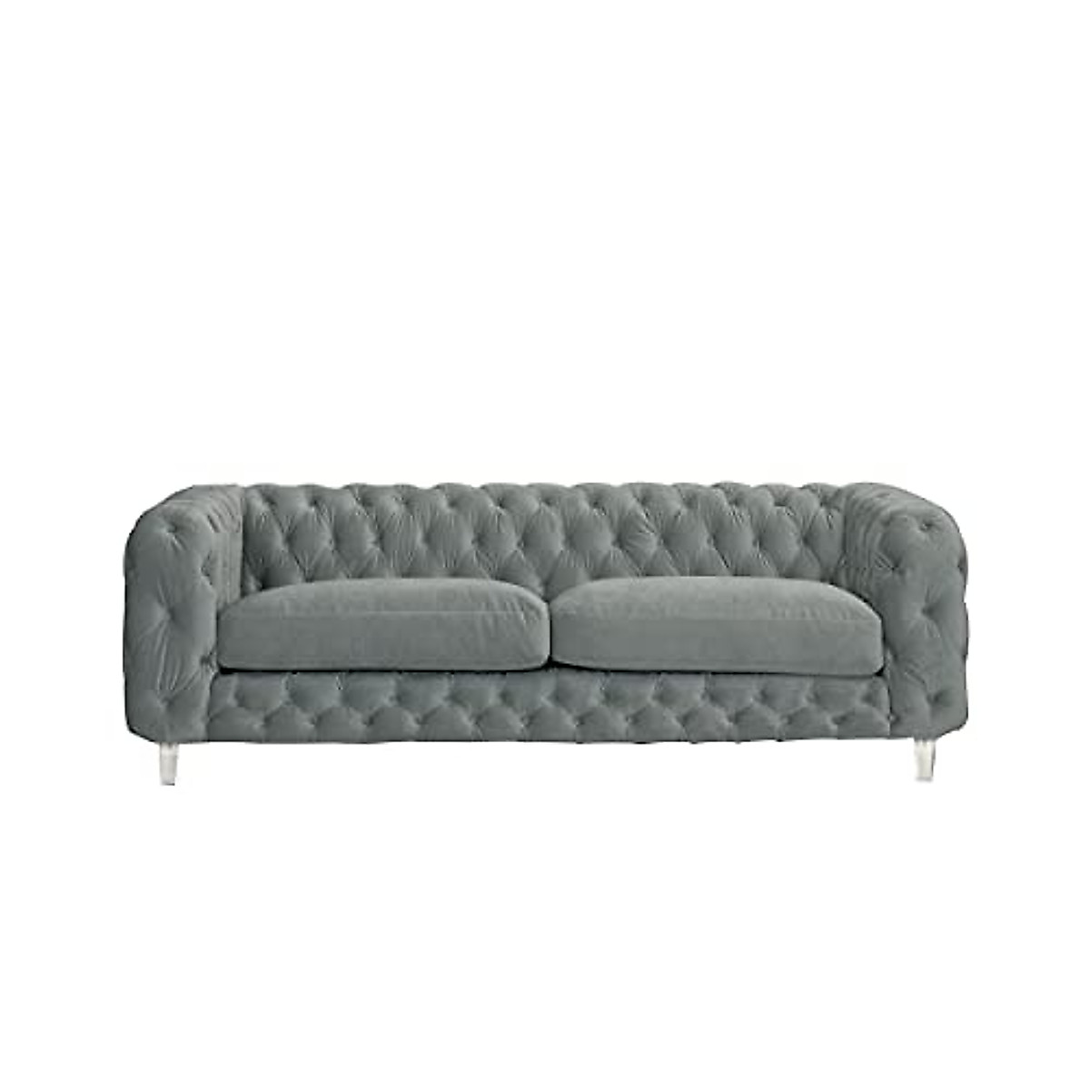 Iconic Home Modern Contemporary Tufted Velvet Down-Mix Cushons Acrylic Leg Sofa, Grey