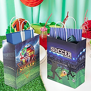 SPERPAND 24Pcs Soccer Goodies Gift Bags with 24Pcs Tissues, 2 Styles Sturdy Fancy Paper Bags with Handles for Holiday Sports Party, Birthdays, Weddings and Ceremonies(8.7 * 6.3 * 3.1)