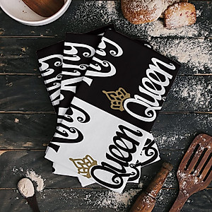 Kitchen Towel Set, Black White Word King Queen with Crown Fast Drying Microfiber Kitchen Towels Dish Cloths, Tea Towels/Bar Towels/Hand Towels Royal Black White Intersect (Set of 2, 18x28 Inch)