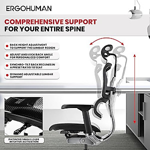 Ergohuman Eurotech ME7ERG GEN2 High Back Mesh Office Chair with Tilt Tension Control, Tilt Lock, Back Angle, Back Height, Synchro Tilt, Seat Height, Seat Depth, and Arm Height Adjustments, Grey