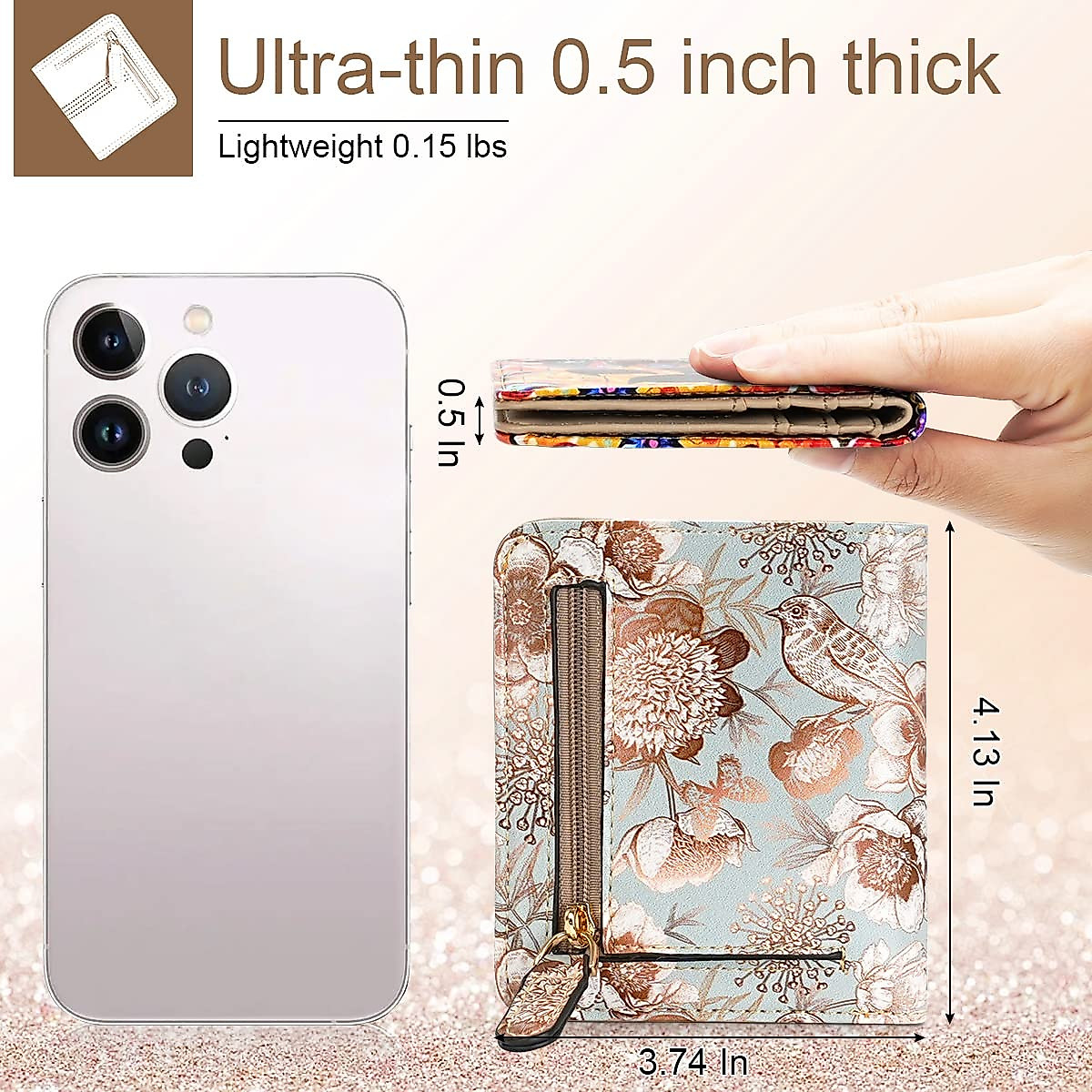 APHISON Womens Wallet, Slim Small Wallet for Women RFID Wallet Women Cartoon Microfiber Leather with ID Credit Card Holder Zipper Coin Pocket Bifold Compact Wallet Bird