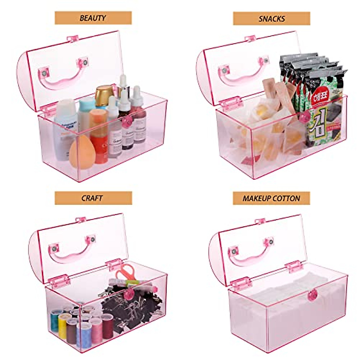 Plastic Square Storage Bin-Cabinet,Gift Box Portable Vanity Organizer with Secure Lid and Handle, Clear Container Box for Toiletries (1 Red Box + 2 Smaill Boxs)