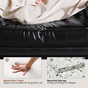 Yaheetech PU Leather Armchair, Retro Leisure Accent Chair with Extra Soft Padded and Cushion, Modern Reading Arm Chair with Black Metal Frame for Living Room/Office/Bedroom/Study Black