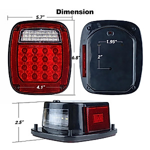 Tail Lights Assembly Replacement for 1979-2006 Wrangler TJ YJ CJ5 CJ7 Red Square Rear Combination Tail Lamps with Passenger and Driver Side Marker Stop Turn Signal Brake Lights DOT Certified, 2Pcs