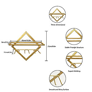 Wall Mounted Wine Rack, Foldable Metal Wine Bottle Racks with 3 Stemware Holders, Hanging Shelf for Home, Kitchen, Bar Wall Decor (Gold)