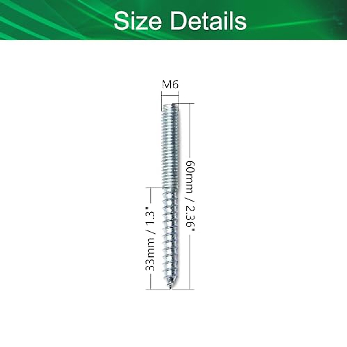 Yinpecly M6x60mm Zinc Plated Carbon Steel Double Headed Hanger Bolts 2.36 inch Length Self Tapping Screw for Furniture Installation Silver Blue Tone 8Pcs