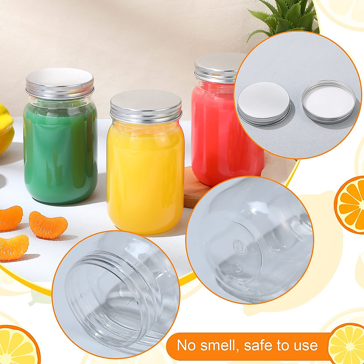 Gerrii 24 Pieces 16 oz Clear Plastic Mason Jars with Lids Refillable Mason Cocktail Cup Empty Canning Overnight Oats Container Plastic Candy Storage Jars Containers for Honey Spices Herbs