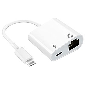 Lightning to Ethernet Adapter, [Apple MFi Certified] 2 in 1 RJ45 Ethernet LAN Network Adapter with Charge Port Compatible with iPhone/iPad/iPod, Plug and Play, Supports 100Mbps Ethernet Network