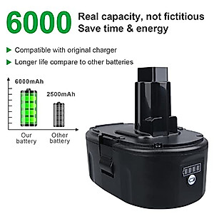 PDstation 【Upgraded to 6000mAh】 2Pack DC9096 DC9098 Battery Li-ion Replacement for Dewalt 18V Battery DC9098 DC9099 DE9039 DE9096 DE9098 DW9099 DW9098 Compatible with Dewalt 18V Tools