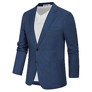 Men's Casual Knit Denim Suit Blazer Jackets Breathable Stretch Notch Lapel Collar Business Work Sports Coats Two Button