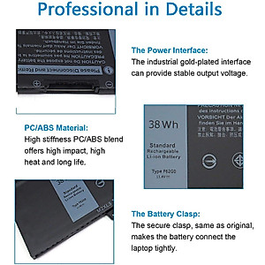 38Wh F62GO F62G0 Battery Compatible with Dell Inspiron 13 7000 7373 7386 2-in-1 7370 7380 5370 P83G P87G P91G P83G001 P83G002 P91G001 P87G001 Vostro 13 5370 Series 39DY5 039DY5 RPJC3 0RPJC3 11.4V