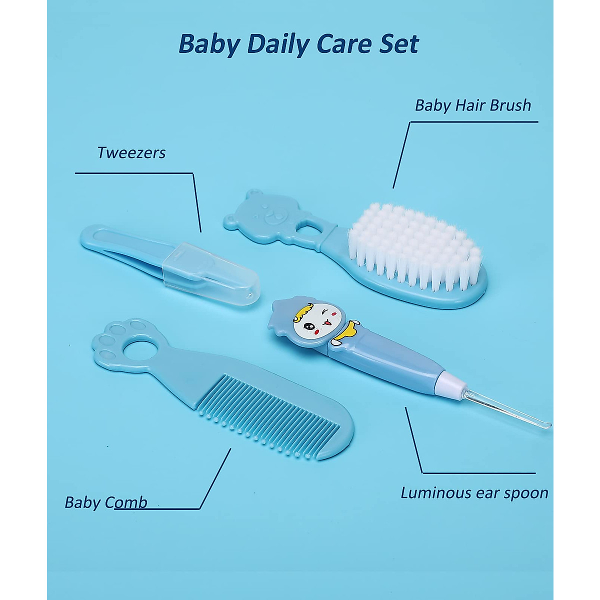 Baby Healthcare and Grooming Kit, Electric Safety Nail Trimmer Baby Nursery Kit, Newborn Care Kits with Hair Brush Comb for Newborn Infant Toddlers Baby Boys Girls Kids, Baby Shower Gifts (Blue)