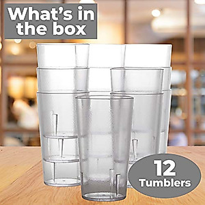 Avant Grub Restaurant Grade, BPA Free Clear Plastic Drinking Cup 12pk. Break Resistant Glasses Are Reusable, Stackable and Shatterproof, Clear, 12.0 oz