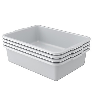 Easymanie 4 Pack 13 L Commercial Bus Tote, Restaurant Food Service Bus Tub, Grey