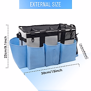 SCAVATA Large Wearable Cleaning Caddy Bag, Cleaning Supplies Organizer with Handles & Shoulder Straps for Housekeepers, Under Sink & Car Cleaning Tool Organizers Bags with Multiple Compartments (Blue)