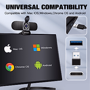 iMiSES USB C Webcam, 4K Webcam with Microphone, AI Auto-Framing, Privacy Cover, 90° FOV, White Balance, Noise-Reduce, Plug & Play, 4K Webcam for Streaming/Online Education/Video Calls/Conference