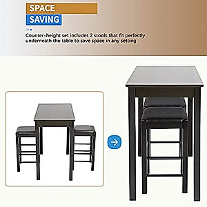 Dining Table Set for 2, Bar Table and Chairs Set, 3 Piece Kitchen Counter Height Table Set, Large Top Table w/Two Cushion PU Leather Bar Stools Dining Room Table Set for Small Spaces, Dark Brown