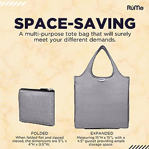 RuMe® Foldable Reusable Grocery Shopping Bag Tote | bFold Medium Tote Bag | Holds 50lbs | Folds into Zipper Pouch | 2 Pack
