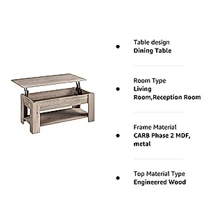 Yaheetech Lift Top Coffee Table with Hidden Compartment and Storage Shelf, Rising Tabletop Dining Table for Living Room Reception Room, 38.6in L, Grey