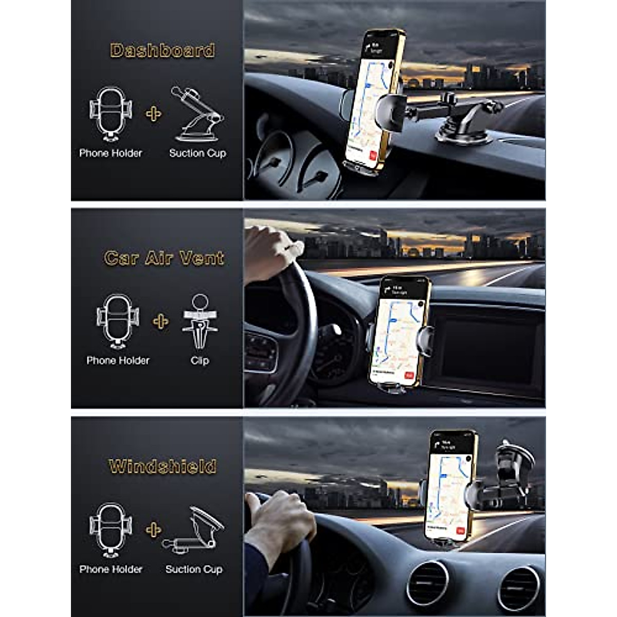 [UPGRADED] TORRAS Cell Phone Holder for Car [Thick Case & Heavy Phone Friendly] 3 in 1 Car Phone Holder Mount Dashboard Air Vent Windshield Fit for iPhone 14 13 12 11 Pro Max Samsung Galaxy Note Ultra