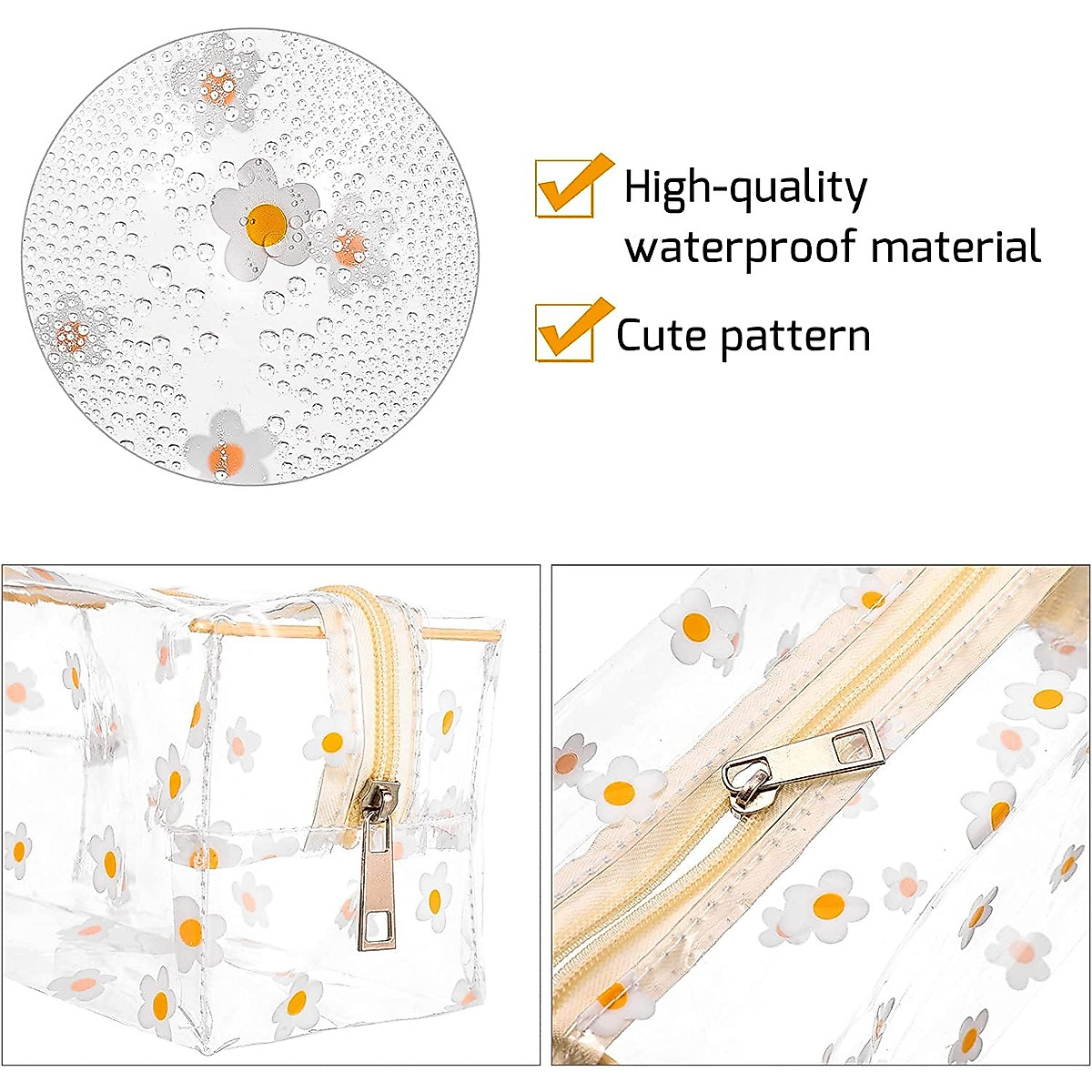 NADUSEP Cute Flower Makeup Bags, Portable Zippered Daisy Cosmetic Bag 2PCS Pouches Toiletry Bags for Women Travel Vacation Bathroom Organizing