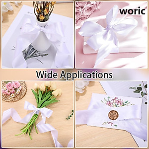 White Ribbon, 60 Yards 1-1/2 inch White Satin Ribbon for Gift Wrapping Flower Bouquet Bow Making Wedding Party Christmas Stocking Stuffers Decorations