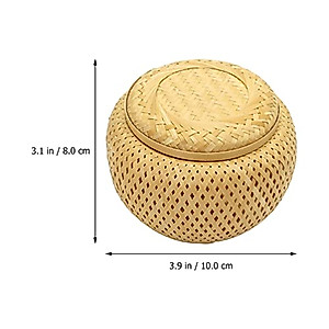 Hemoton Woven Tea Basket Food Serving Baskets with Lid Woven Wicker Basket Round Woven Wicker Basket Log Color