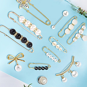 YOGEYOGE 36 Pcs Pearl Brooch Sweater Shawl Hat Safety Pin, Faux Pearl Safety Brooch, Waist Decoration for Women, Tightening Pearl Safety Pin for Women Scarves, Jackets, Tops, Jeans and Dresses