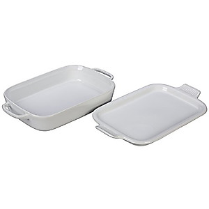 Le Creuset Stoneware Rectangular Dish with Platter Lid, 14 3/4" X 9", White