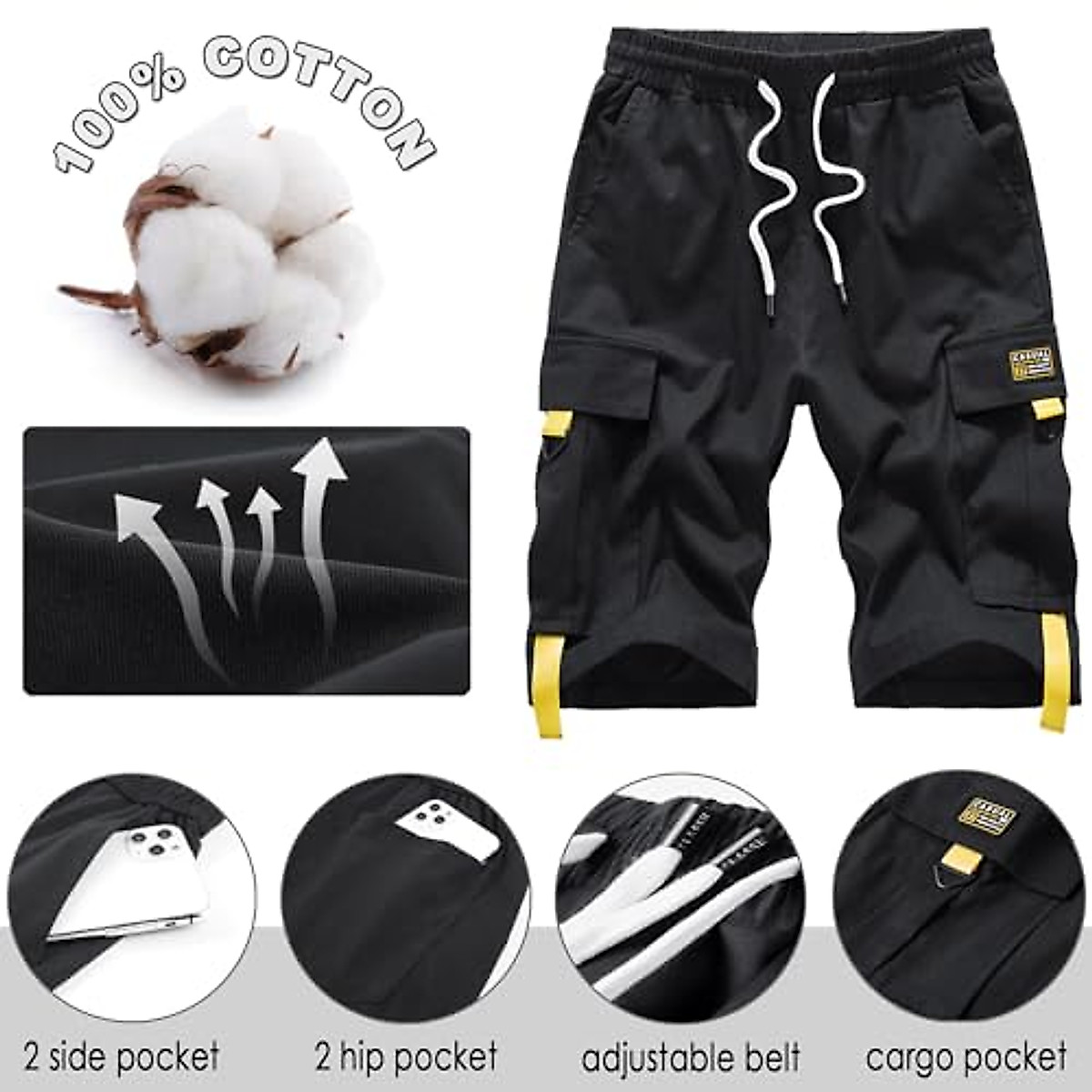 XinYangNi Men's Cargo Shorts Elastic Waist Twill Relaxed Fit Multi-Pockets Outdoor Casual Shorts Grey US 32