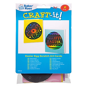 Baker Ross AW189 Easter Egg Scratch Art Cards - Pack of 6, Easter Crafts for Kids to Decorate and Gift