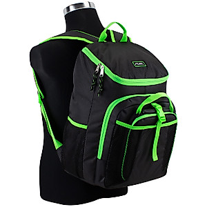 FUEL Teens Student Water Resistant Backpack Set Lunch Bookbag Bag Soft Reusable Insulated Cooler Lunch Box Thermal Travel Office Lunch Bag, Black with Neon Green