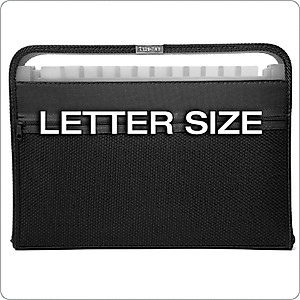 Globe-Weis Pendaflex 13-Pocket Fabric/Poly Expanding Zip File, A-Z, Monthly & Blank Adhesive Labels, Letter Size, Black Fabric Cover, Poly Dividers (84087BLK)