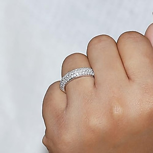 SAVEARTH DIAMONDS 1.00 Carat Round Lab Created Moissanite Diamond 3 Row Eternity Wedding Band Ring In 14K White Gold Over Sterling Silver (1.00 Cttw) Size-5