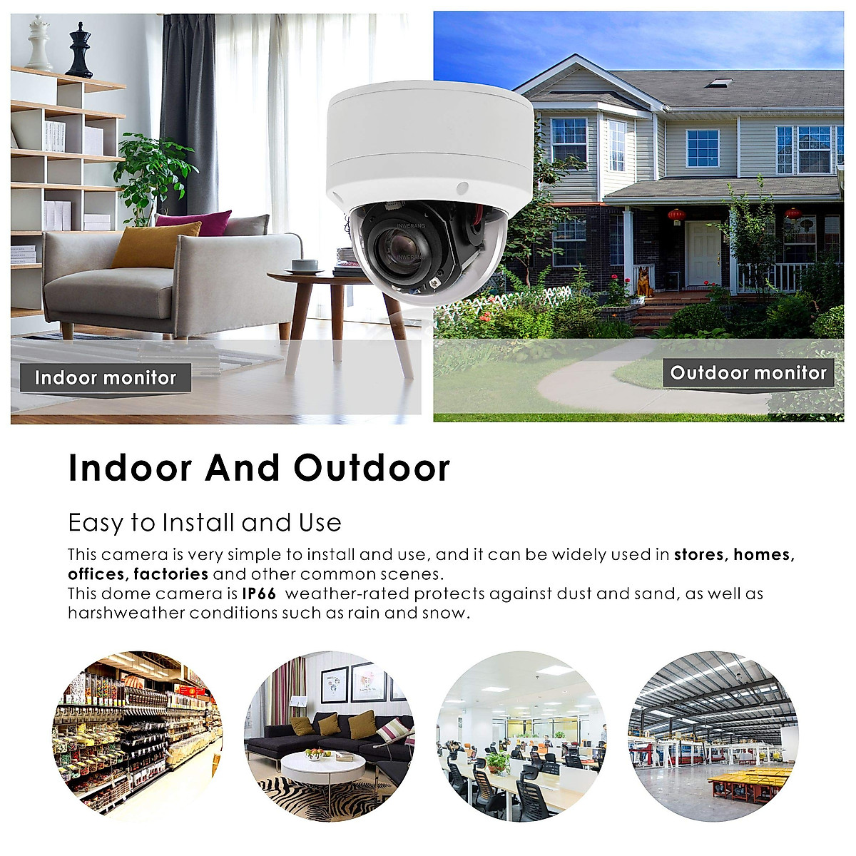 Inwerang CCTV IR PTZ Security Dome Camera, 1080P HD Outdoor, IP66 Waterproof AHD/TVI/CVI/CVBS 4in1, 98ft IR Night Vision, 5X Zoom,2.7-13.5mm AF Lens,RS485&UTC Control, DC 12V