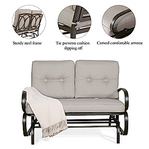 PATIO TREE Outdoor Patio Glider Bench Loveseat - Cushioned 2 Person Rocking Seating Swing Chair for Patio, Beige