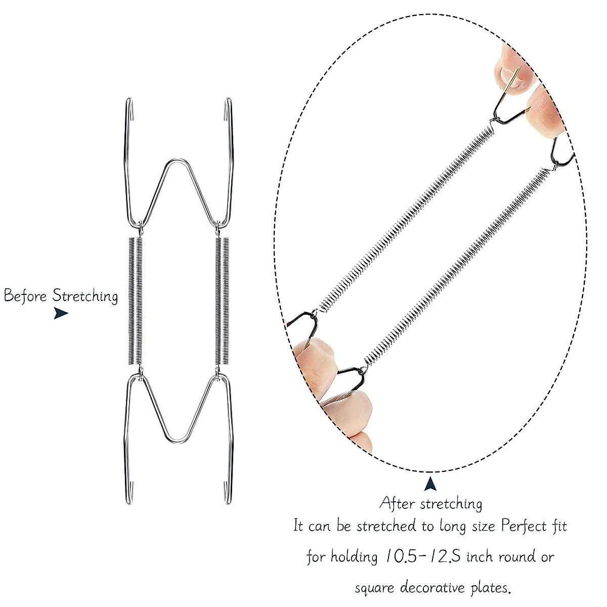 Hotop 12 Pieces Plate Hangers 6, 8, 10 Inches Wall Invisible Plate Hangers Stainless Decorative Wire Plate Hangers with 12 Pieces Hangers Hook with Nails for Decorative Plates (Silver)